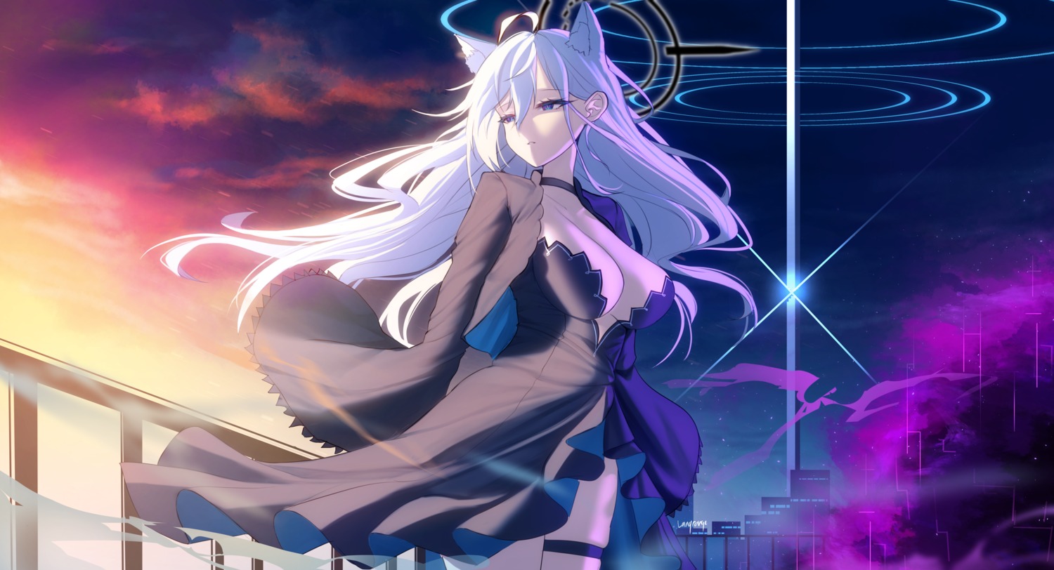 ryo (ryo artys) blue archive shiroko terror sunaookami shiroko animal ears dress garter halo ...